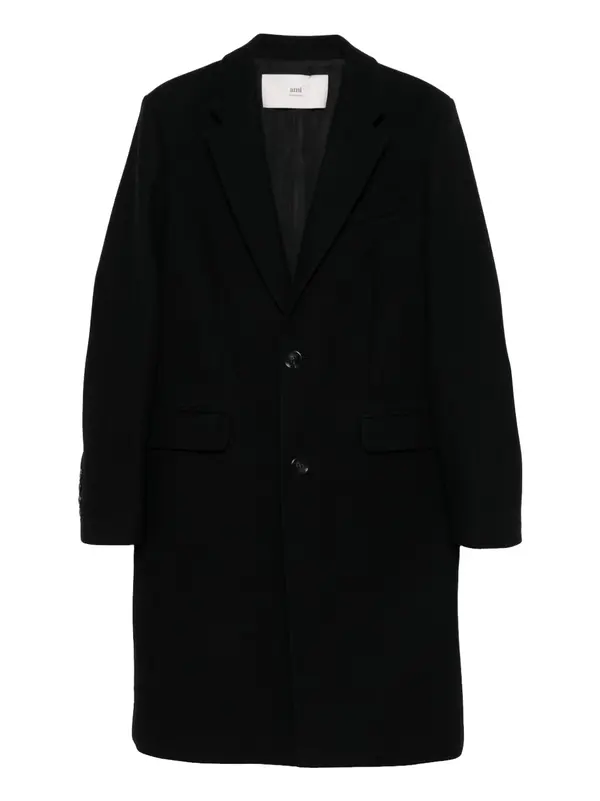 Ami Single-breasted Felted Coat - Black
