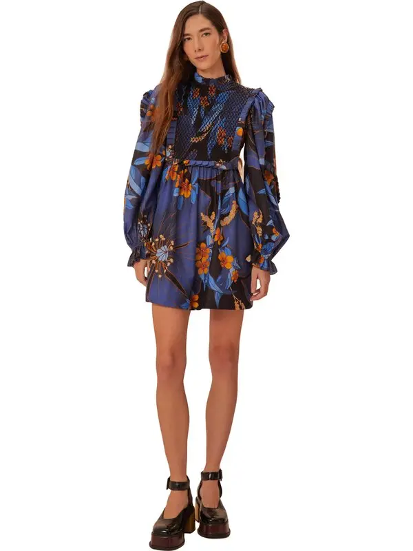 Farm Rio Floral Print Mini Dress - Pietra Floral Black