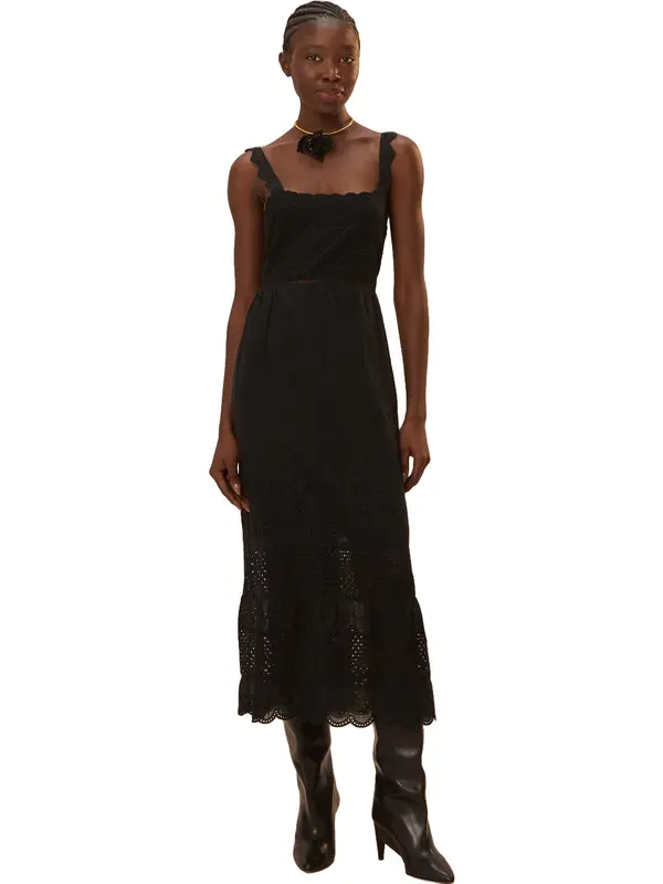 Farm Rio Lace Crochet Midi Dress - Black