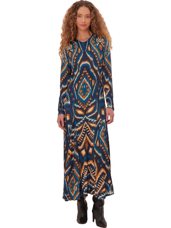 Farm Rio Ikat Viscose Maxi Dress - Pineapple Ikat Blue