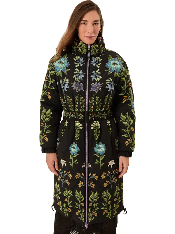 Farm Rio Winter Garden Reversible Maxi Puffer Jacket - Winter Garden Mix