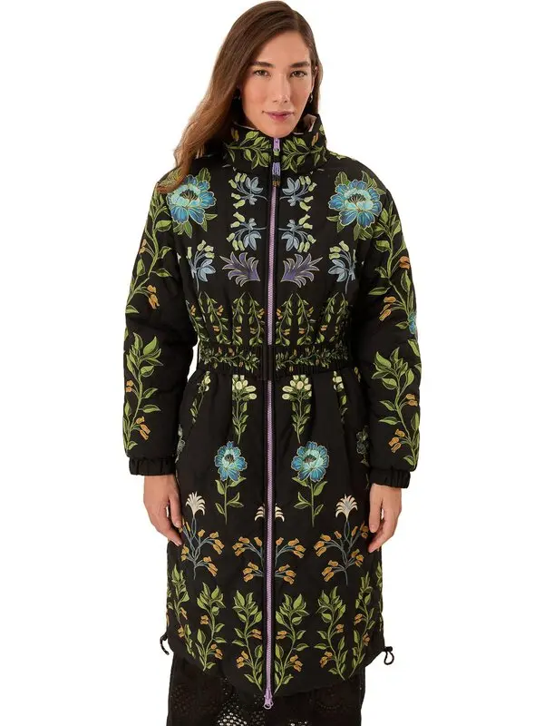 Farm Rio Winter Garden Reversible Maxi Puffer Jacket - Winter Garden Mix