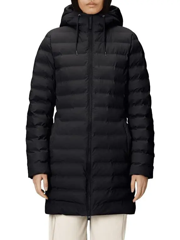 Rains Lohja Curve Waterproof Long Puffer Jacket - Black