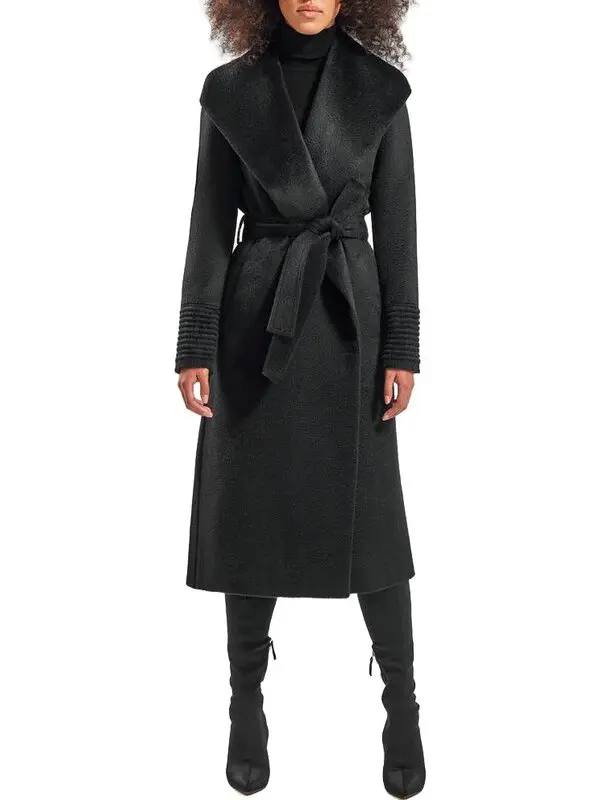 Sentaler Shawl Collar Alpaca & Wool Longline Wrap Coat - Black