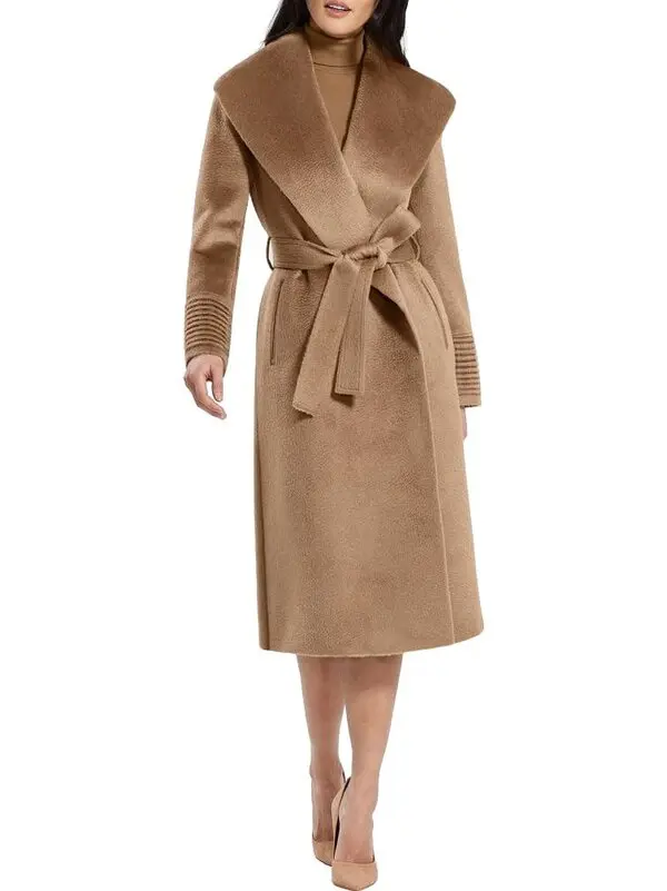 Sentaler Shawl Collar Alpaca & Wool Longline Wrap Coat - Dark Camel
