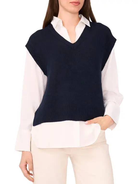 Halogen Layered Look Sweater Vest - Navy Depths