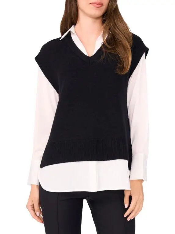 Halogen Layered Look Sweater Vest - Rich Black