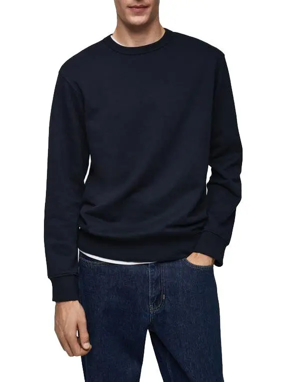 Mango Cotton Blend Crewneck Sweatshirt - Dark Navy