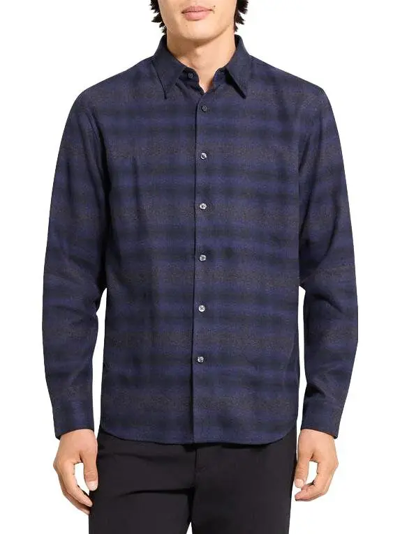 Theory Irving Plaid Cotton Flannel Button-up Shirt - Baltic Melange - 07s