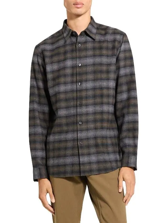 Theory Irving Plaid Cotton Flannel Button-up Shirt - Duffle Melange-qi9