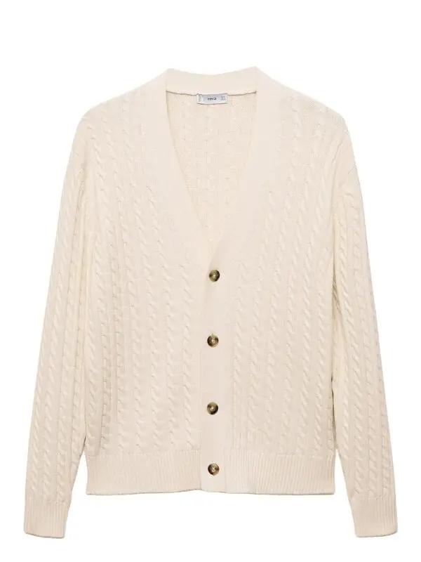 Mango Cable Stitch Cotton Blend Cardigan - Off White