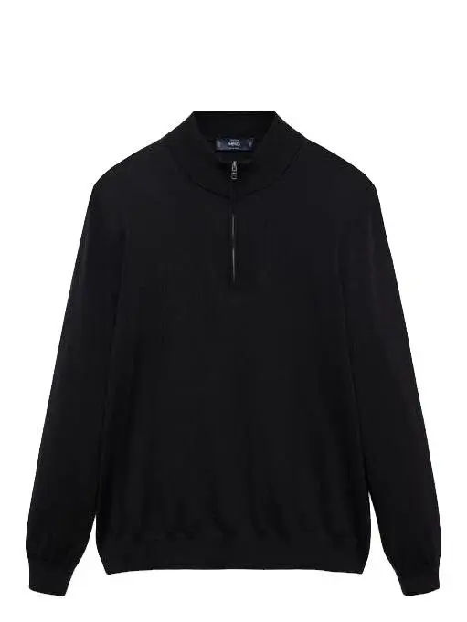 Mango Half-zip Merino Wool Sweater - Black