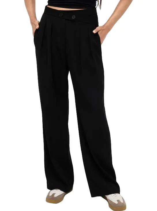 KENNETH COLE Crisscross Waist Wide Leg Pants - Black