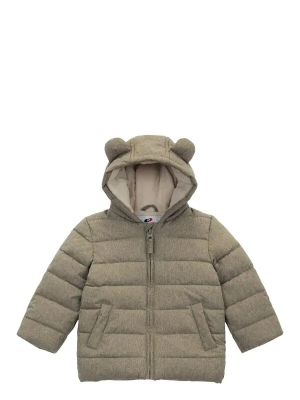 ROKKA&ROLLA Bear Fleece Hooded Puffer Jacket - Beige Textured