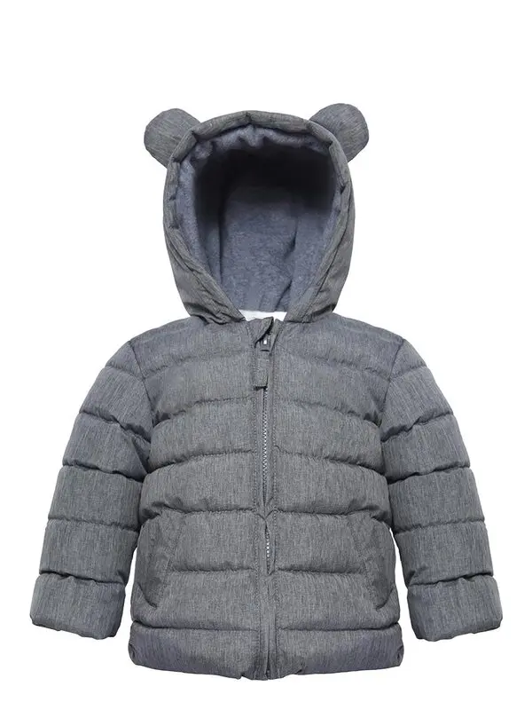 ROKKA&ROLLA Bear Fleece Hooded Puffer Jacket - Gray Textured