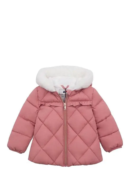 ROKKA&ROLLA Lined Hooded Puffer Jacket - Pink Coral