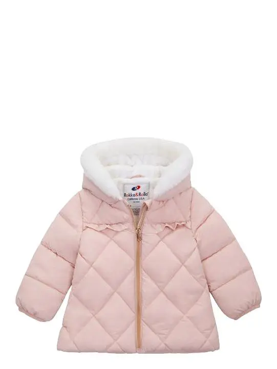 ROKKA&ROLLA Lined Hooded Puffer Jacket - Snow Pink