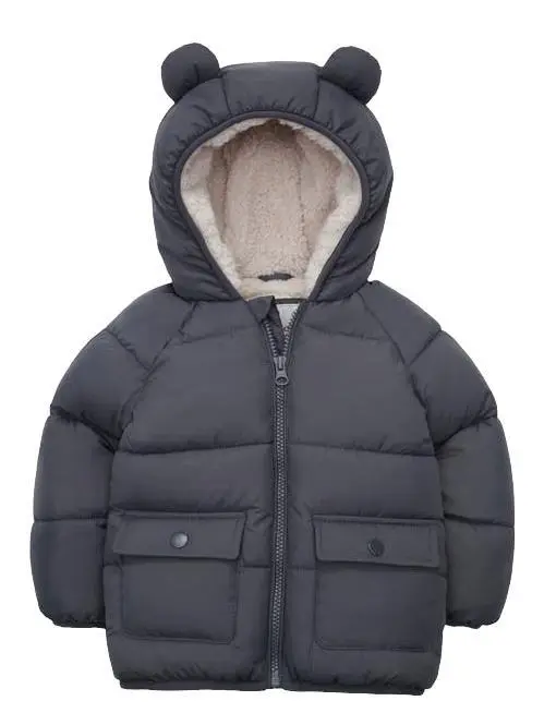 ROKKA&ROLLA Baby Fleece Lined Bear Puffer Jacket - Grey