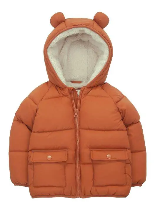 ROKKA&ROLLA Baby Fleece Lined Bear Puffer Jacket - Orange