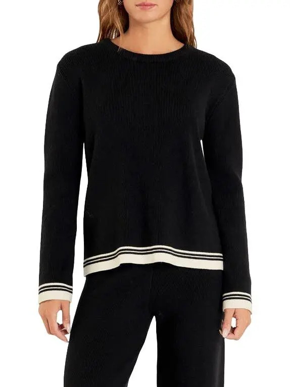 English Factory Contrast Stripe Crewneck Sweater - Black/ Ivory