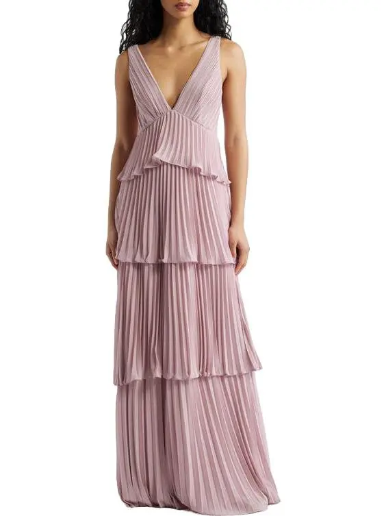 Lulus Tiered Pleated Gown - Blush