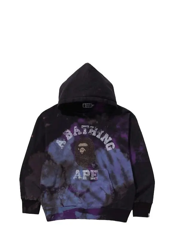 BAPE Tie-dye College Relaxed Fit Pullover Hoodie - Black