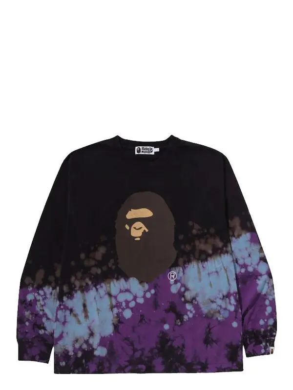 A BATHING APE Tie Dye Ape Head Relaxed Fit Long Sleeve Tee Shirt - Black