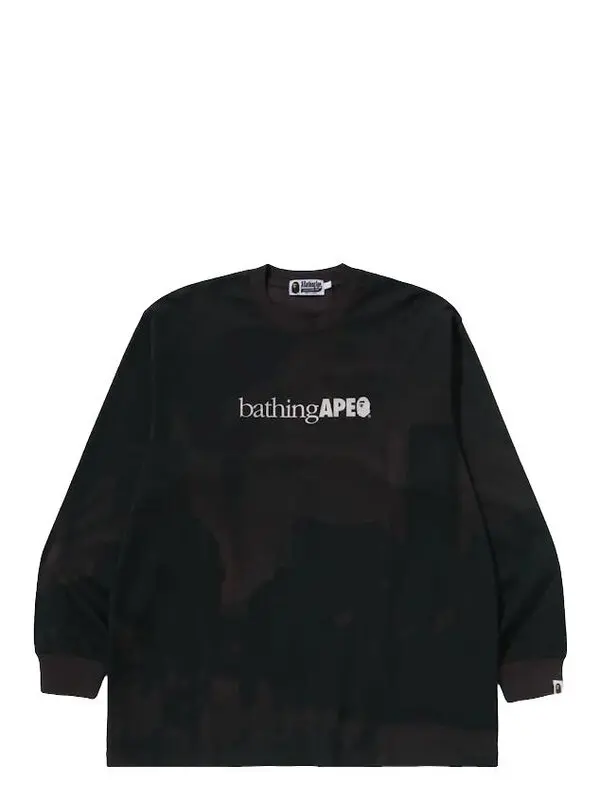 A BATHING APE Overprint Logo Relaxed Fit Long Sleeve Tee Shirt - Black