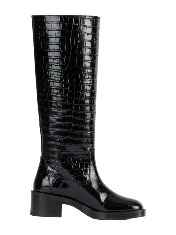 STUART WEITZMAN Crocodile-embossed Leather Boots - Black