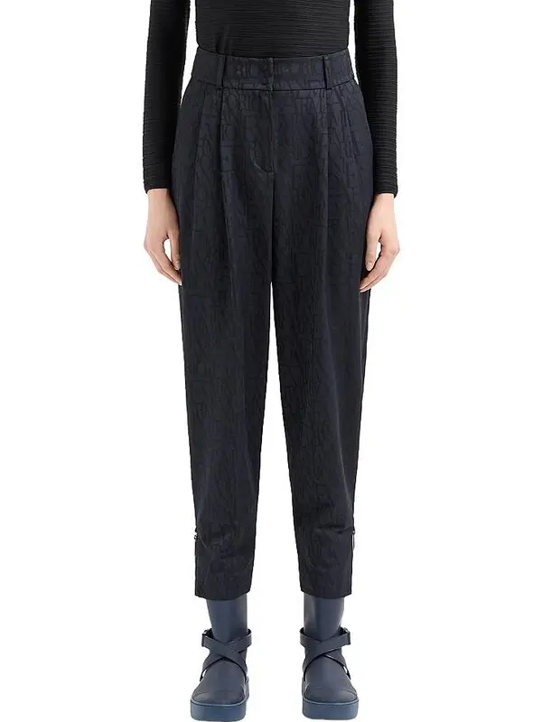 Emporio Armani Wool Blend Trousers With Logo Zipper - Black