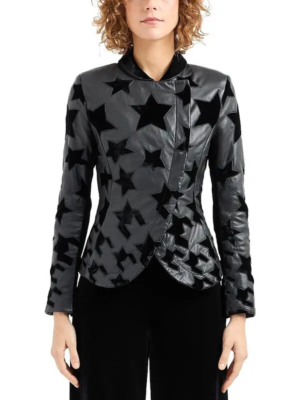 Emporio Armani Velvet Stars Leather Jacket - Black
