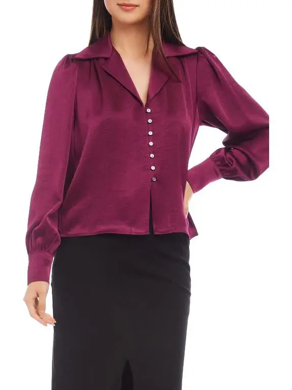 Karen Kane Satin Button-up Shirt - Wine
