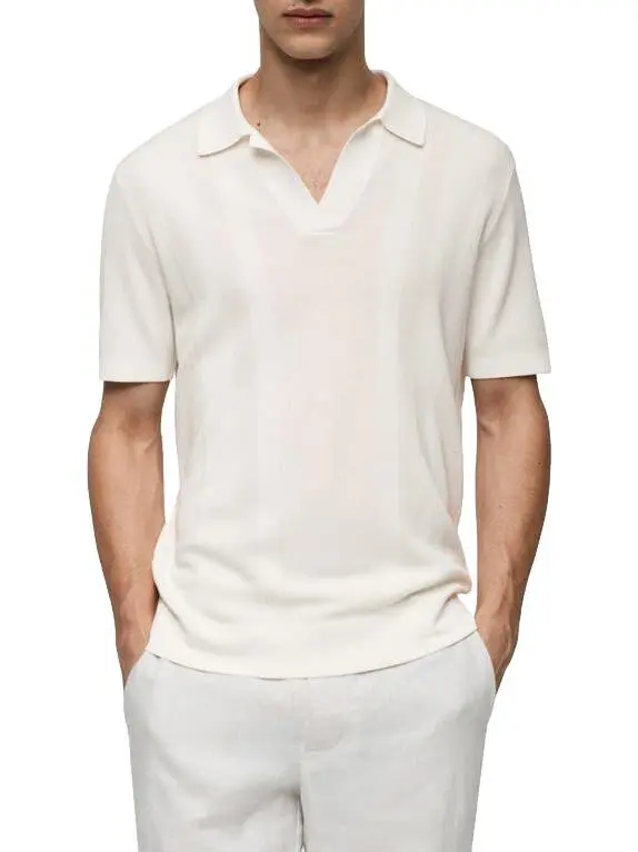 Mango Stripe Rib Knit Polo - Off White