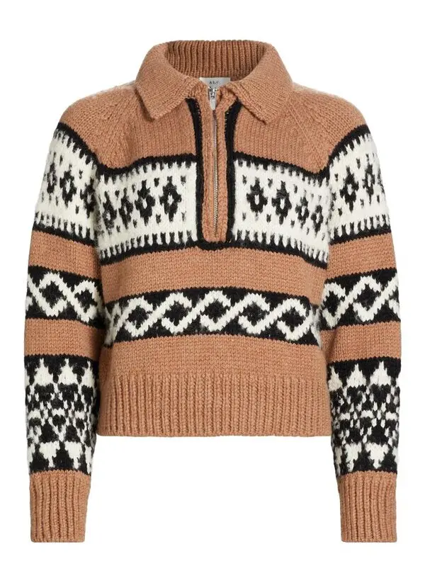 A.L.C. Carter Intarsia Merino-wool Half-zip Sweater - Camel Multi