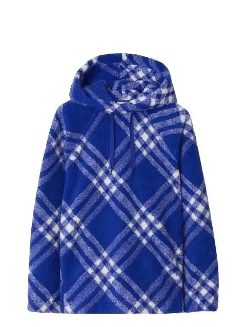 Burberry Check-pattern Faux-shearling Hoodie - Cobalt Blue/white