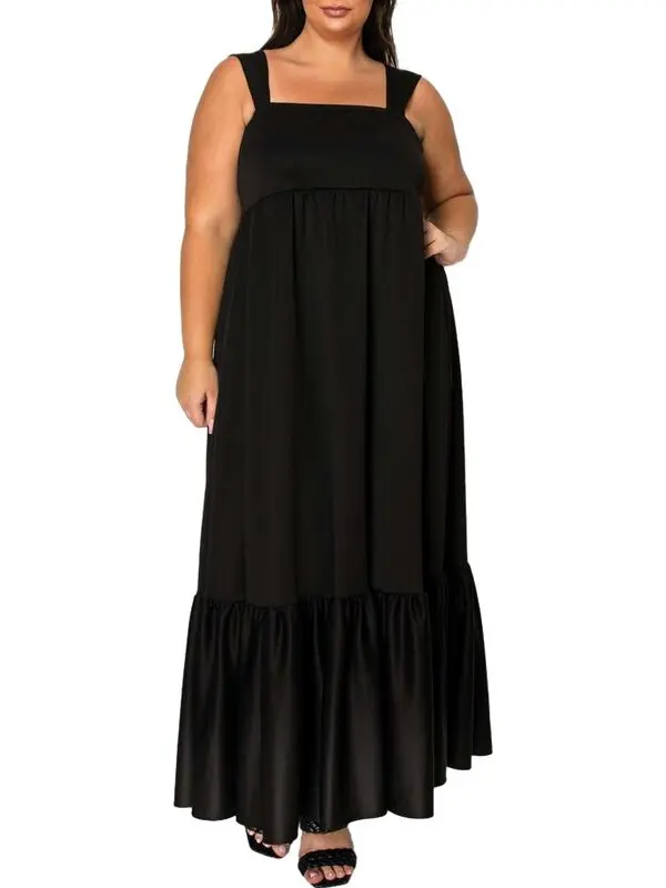 L I V D Angelika Ruffle Hem Sleeveless Maxi Dress - Black