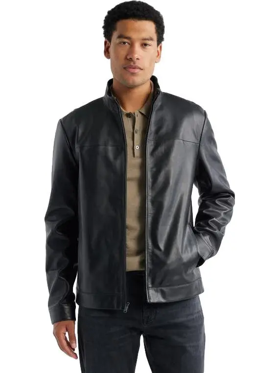 Nordstrom Stand Collar Leather Bomber Jacket - Black
