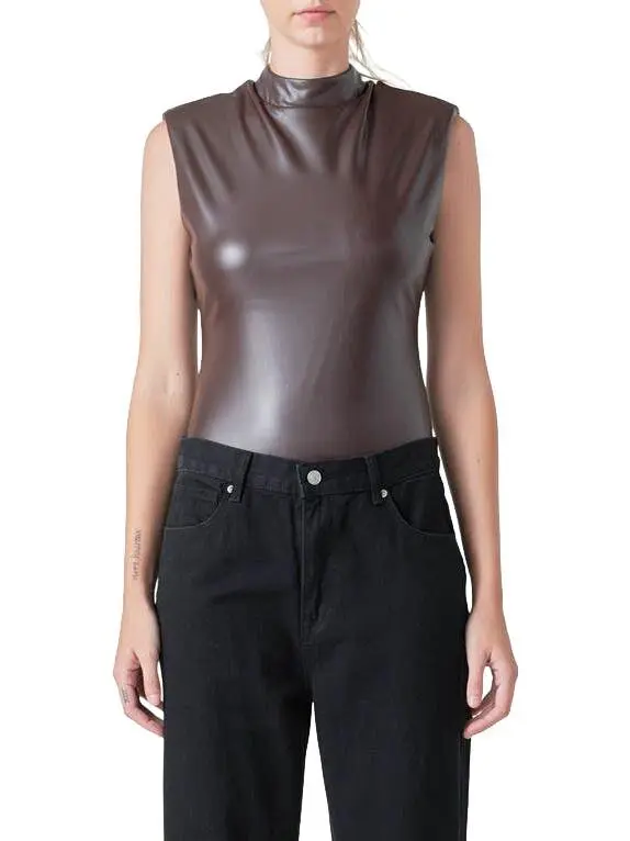 GREY LAB Faux Leather Bodysuit - Brown