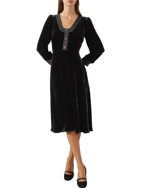 LK BENNETT Cordelia Long Sleeve Velvet Dress - Black