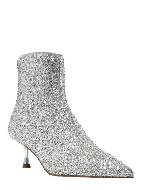 Betsey Johnson Ash Embellished Pointed Toe Kitten Heel Bootie - Silver