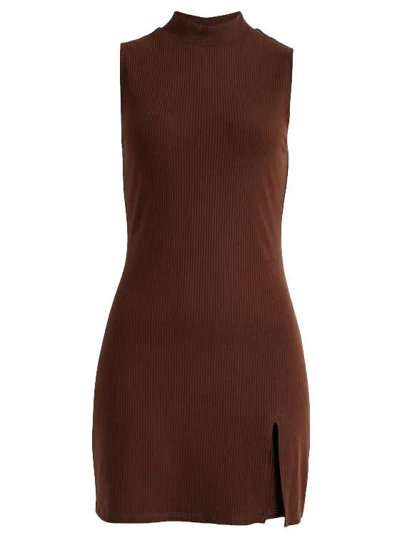 REFORMATION Skylar Rib Mini Dress - Cafe