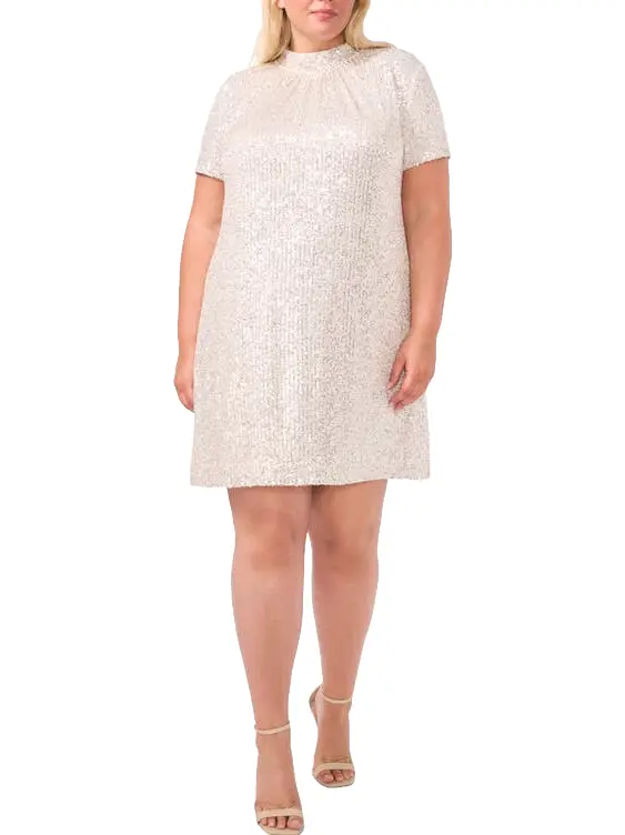 CECE DUPRAZ Sequin Mock Neck Mini Dress - Champagne