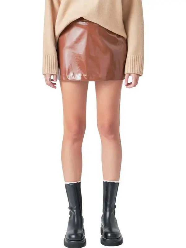 GREY LAB Faux Leather Skort - Brown