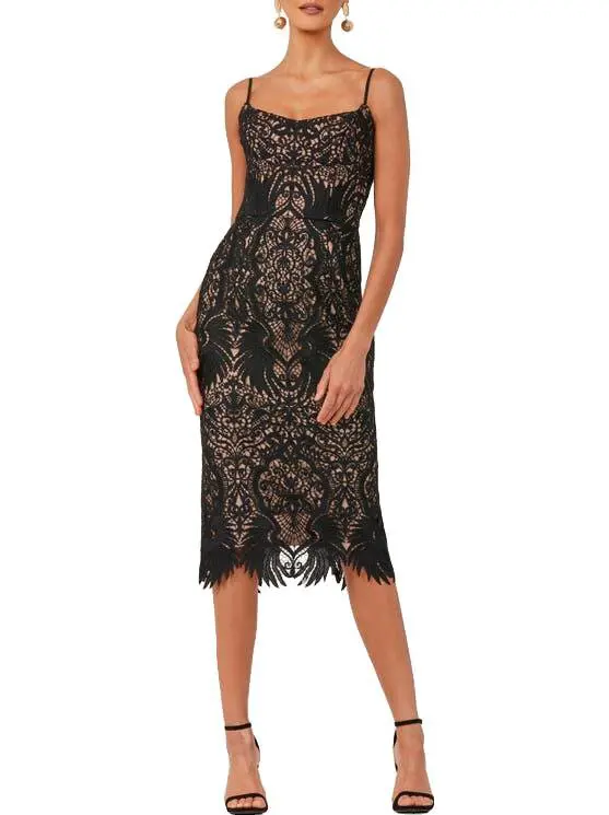 HELSI Claudia Lace Cocktail Midi Dress - Black