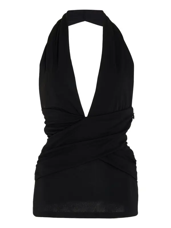Carolina Herrera Gathered Jersey Halter Top - Black