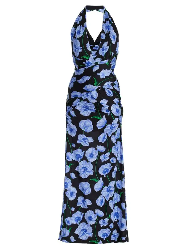 Carolina Herrera Ruched Jersey Halter Midi Dress - Floral