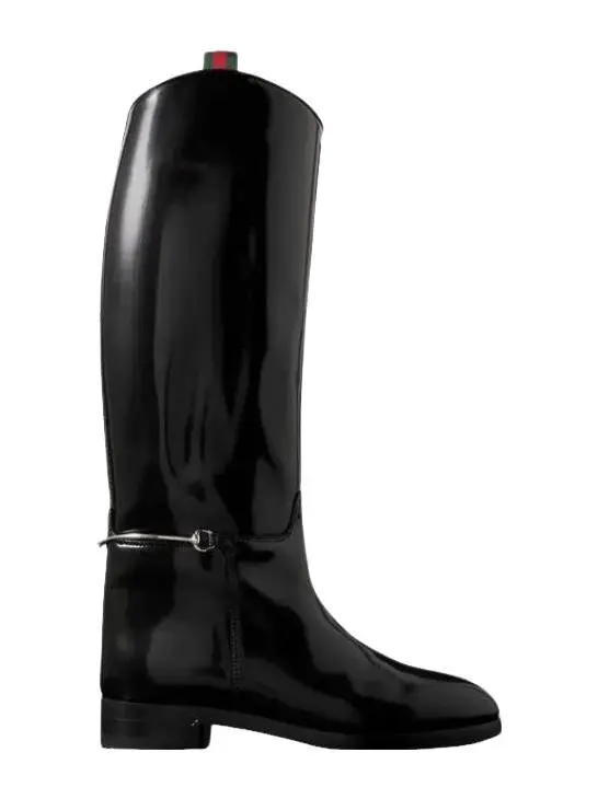 Gucci Horsebit-embellished Patent-leather Knee Boots - Black