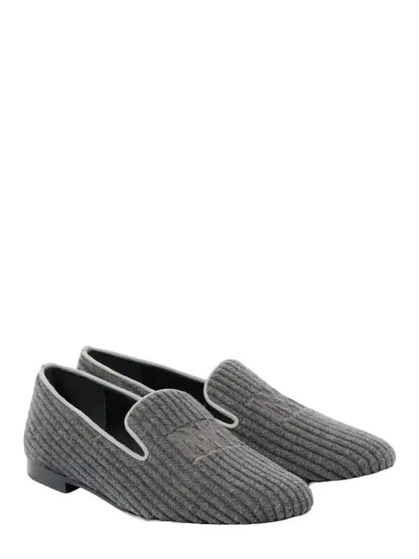 Max Mara Logo Embroidered Velvet Corduroy Loafers - Grey