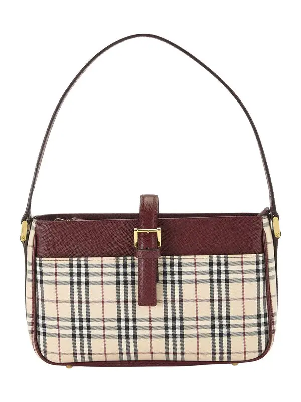 Burberry Check Jacquard Canvas Buckle Shoulder Bag - Burgundy