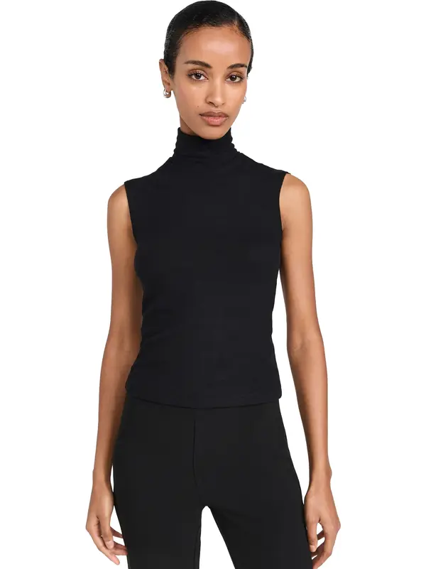 LESET Lauren Sleeveless Turtleneck Knit Top - Black